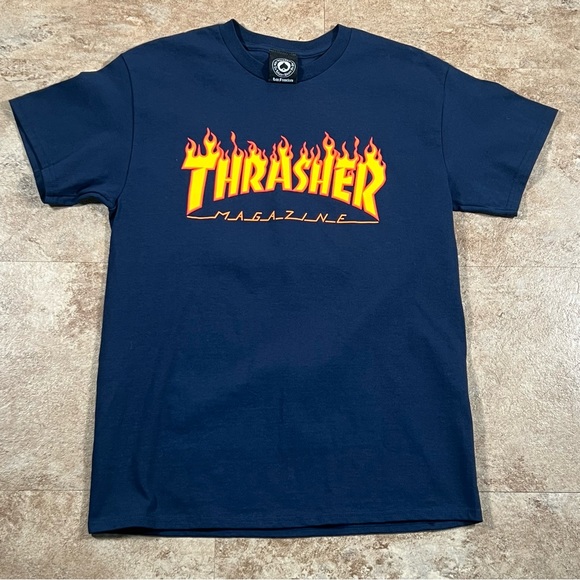 Thrasher | Shirts | Thrasher Magazine Skateboard Navy Blue Flame Logo ...